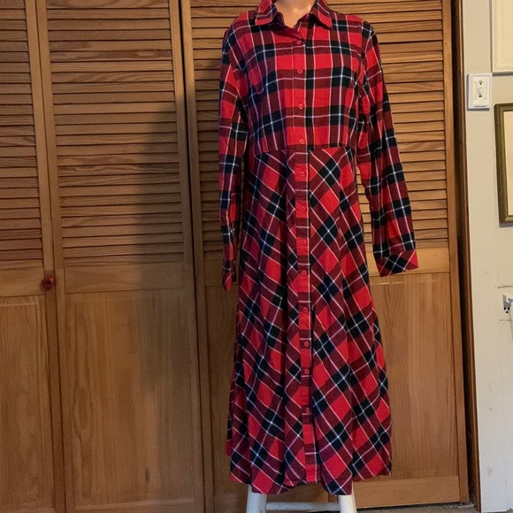 Appleseed's | Dresses | Appleseeds Vintage Flannel Dress Size 8 Red Tartan Plaid Long Sleeve ...